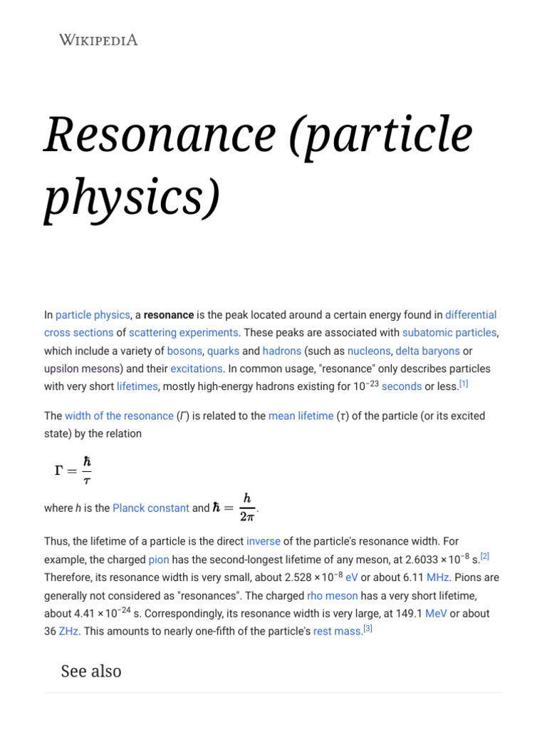 Resonance (Particle Physics) - Wikipedia | PDF