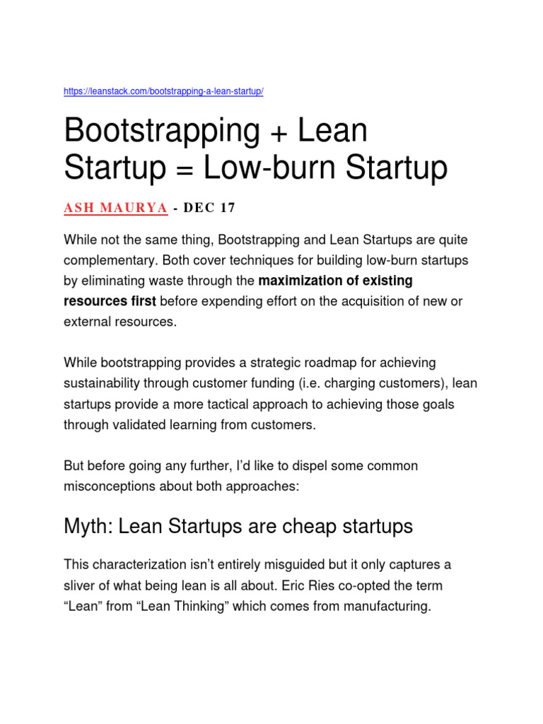 Bootstrapping A Lean Startup | PDF | Startup Company | Small Business & Entrepreneurs