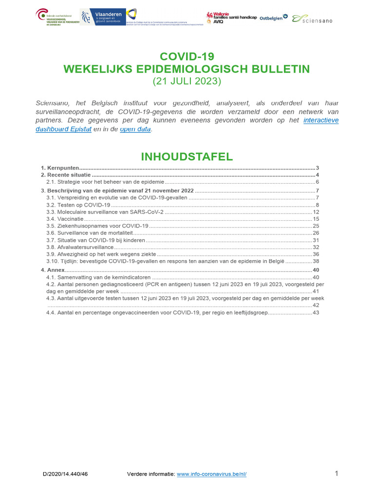 COVID-19 Wekelijks Epidemiologisch Bulletin: (21 JULI 2023) | PDF