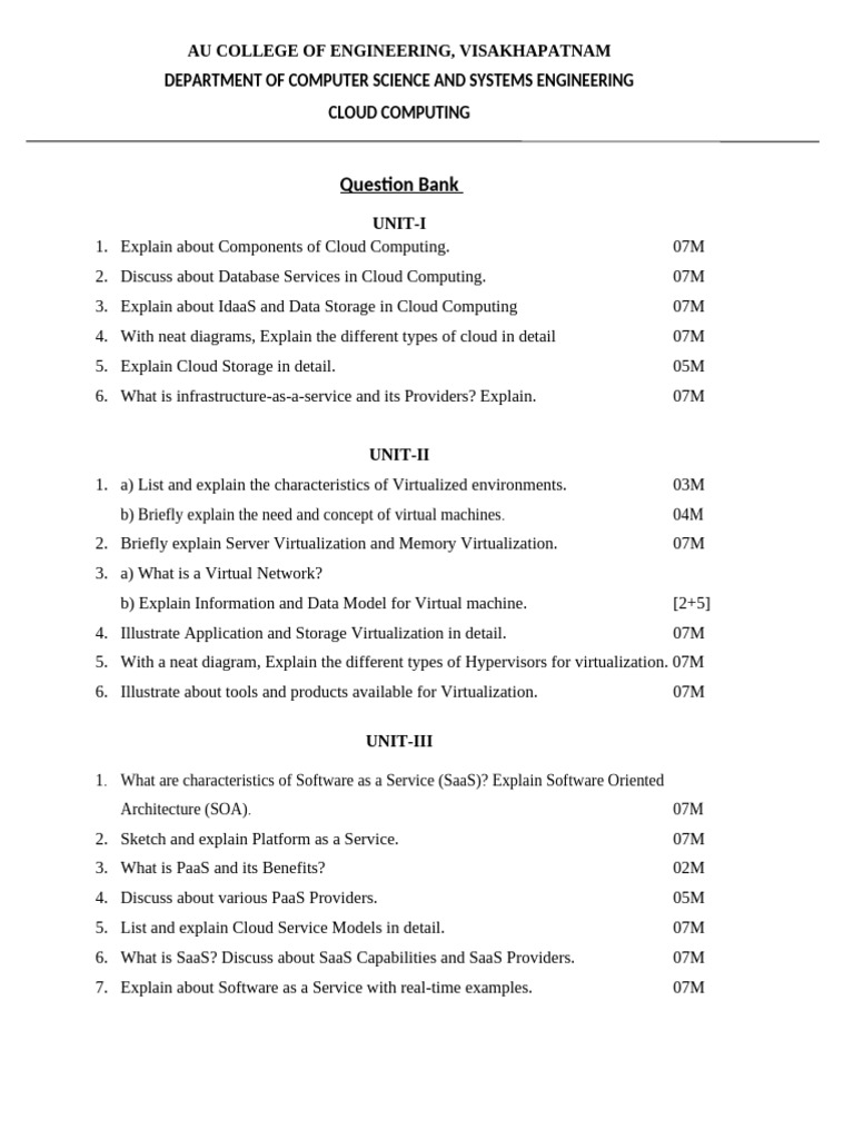 CC - Question Bank[1] | PDF | Cloud Computing | Software As A Service