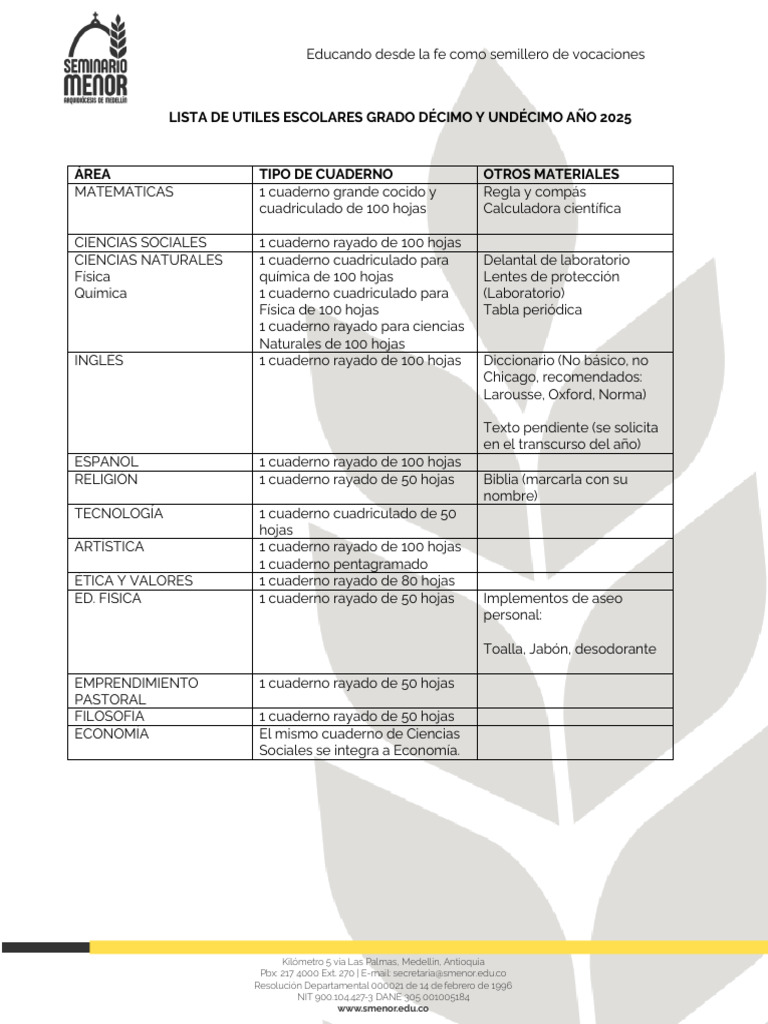 LISTA DE UTILES ESCOLARES GRADO DÉCIMO Y UNDÉCIMO AÑO 2025 5 | PDF | Science | Observación