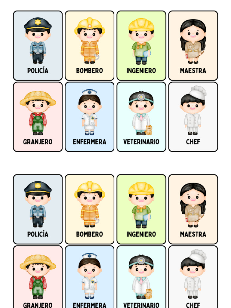 Memorama Oficios y Profesiones Colores Pastel Lindo | PDF