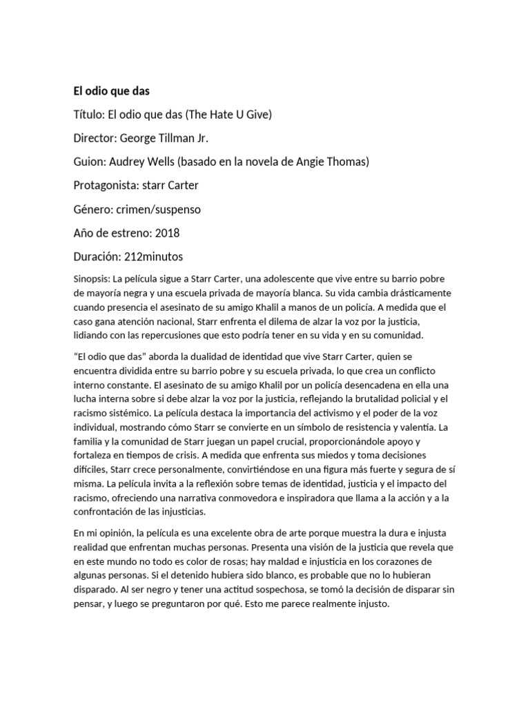 El Odio Que Das | PDF