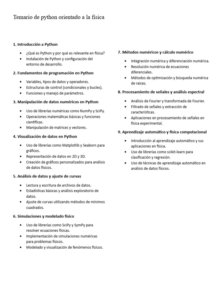 Temario de Python Orientado A La Física | PDF | Aprendizaje automático | Análisis numérico