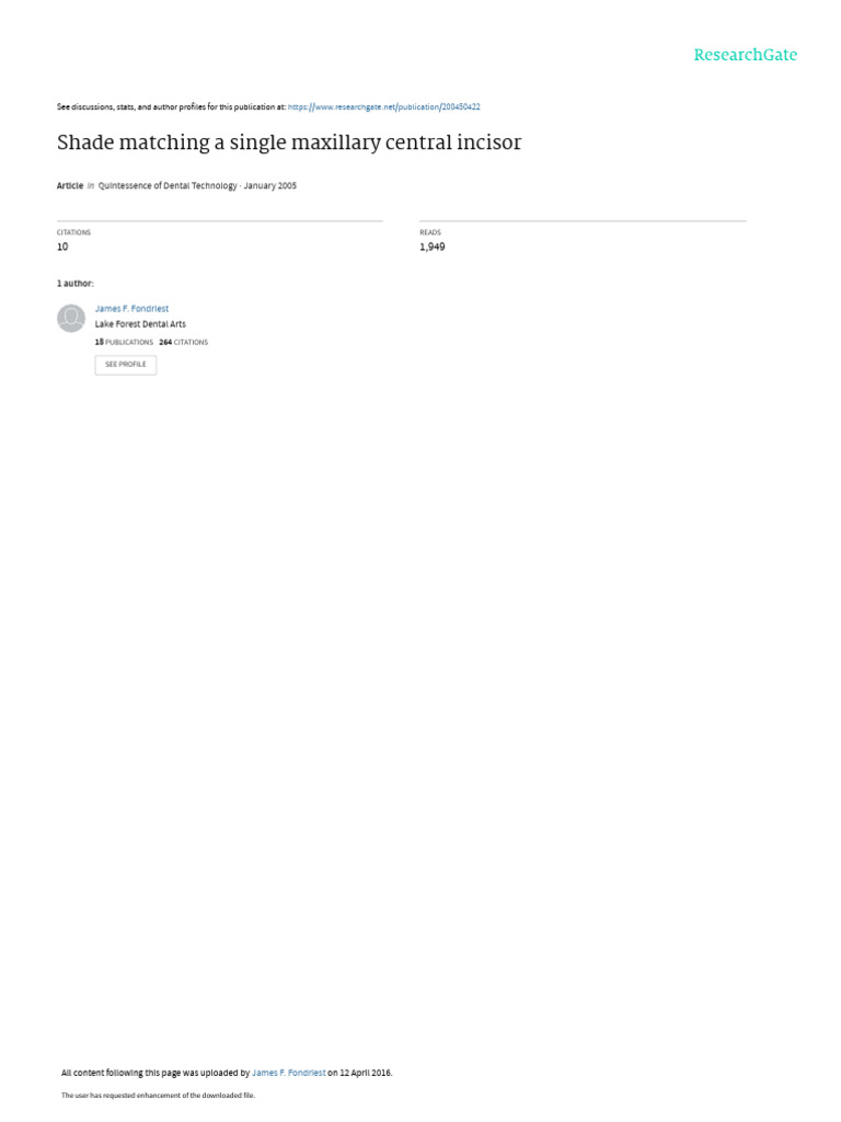 Shade Matchinga Single Maxillary Central Incisor | PDF | Color | Tooth ...