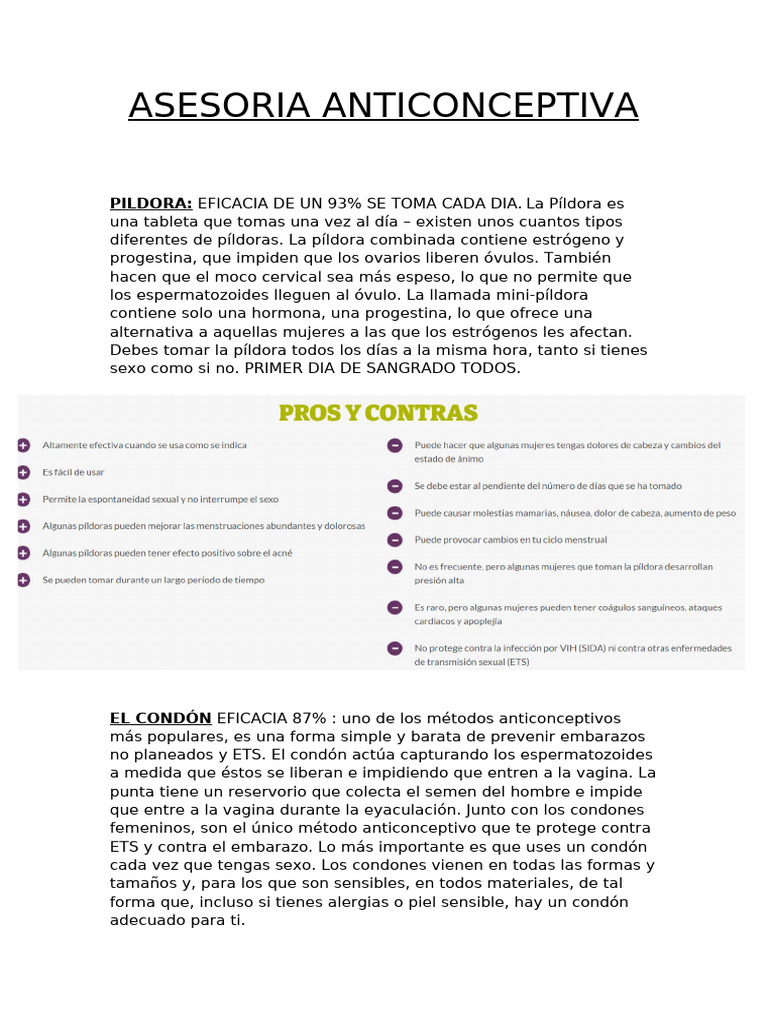 Asesoria Anticonceptiva | PDF | Control de la natalidad | Píldora ...