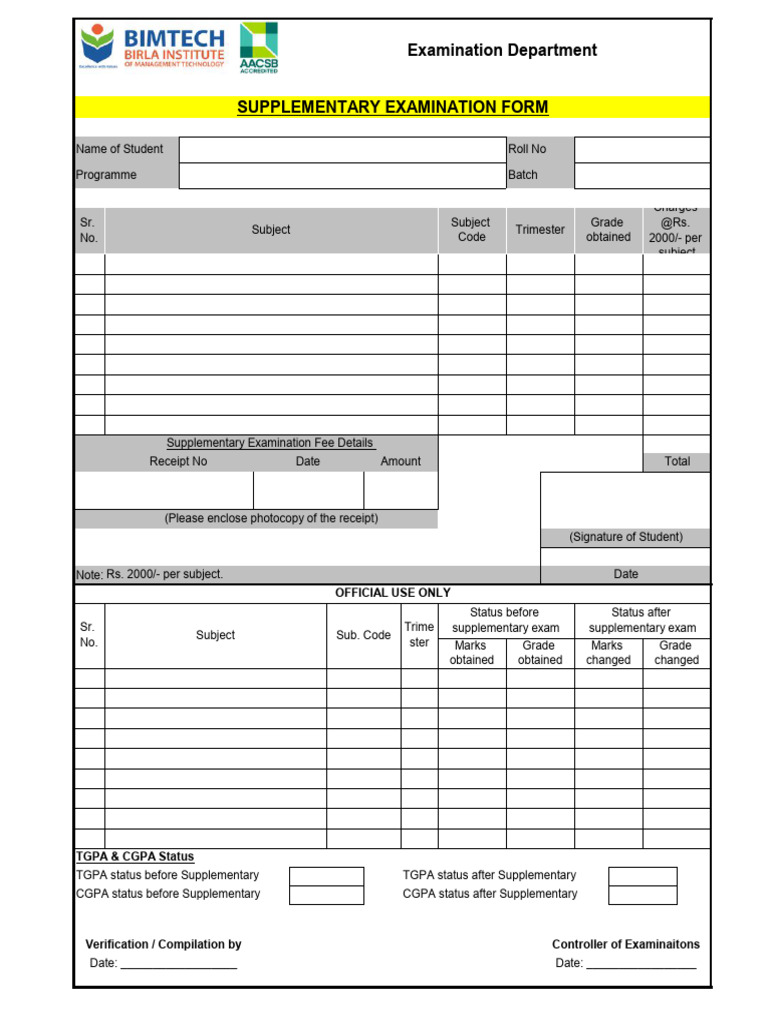 Supplementary Examination (Form) | PDF