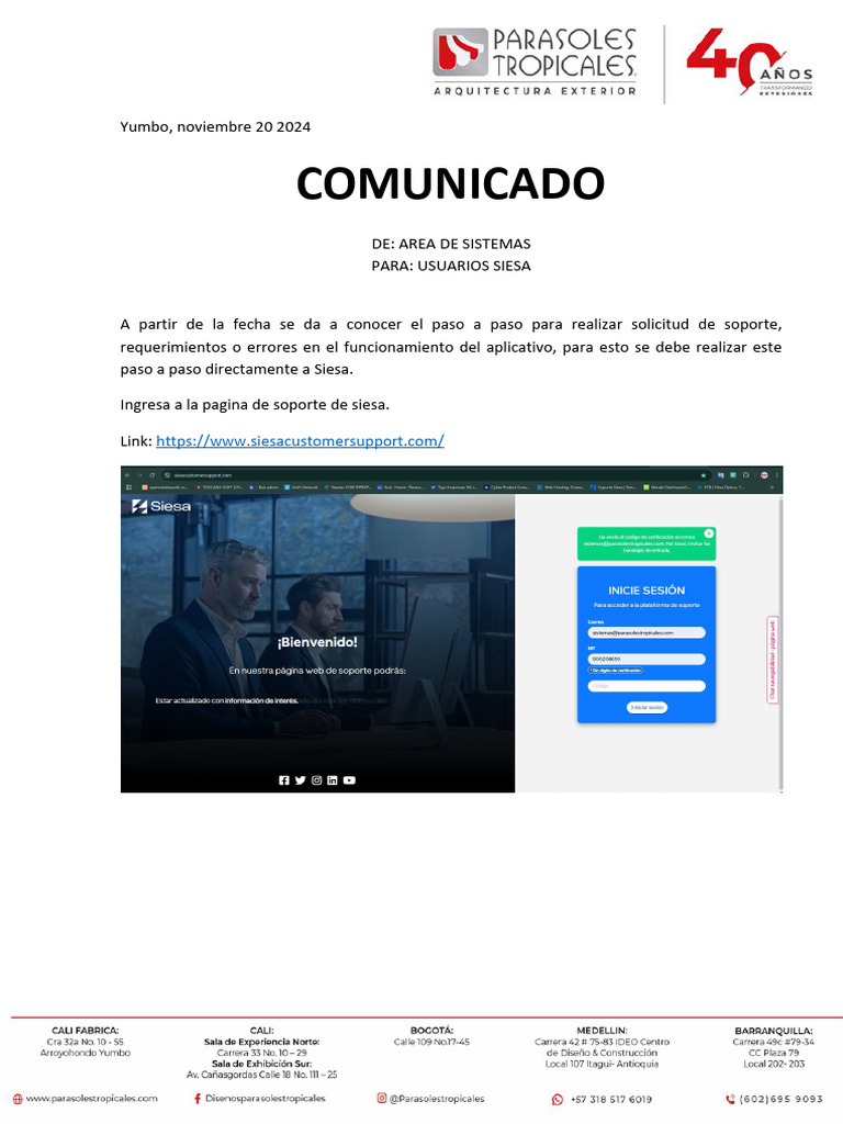Instructivo para Pedir Soporte SIESA | PDF | Chat en linea | Programa de computadora