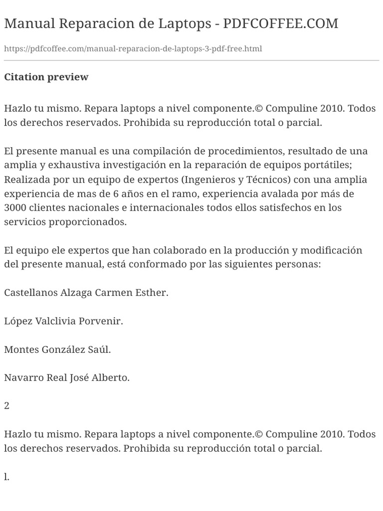 Manual Reparacion de Laptops - PDFCOFFEE - Com+ | PDF | Capacidad | Corriente eléctrica