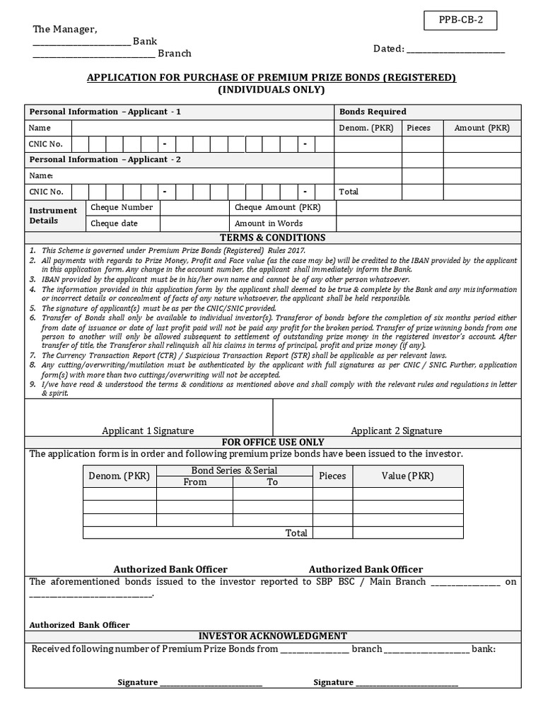 Premium Prize Bonds Application Form | PDF | Bonds (Finance) | Cheque
