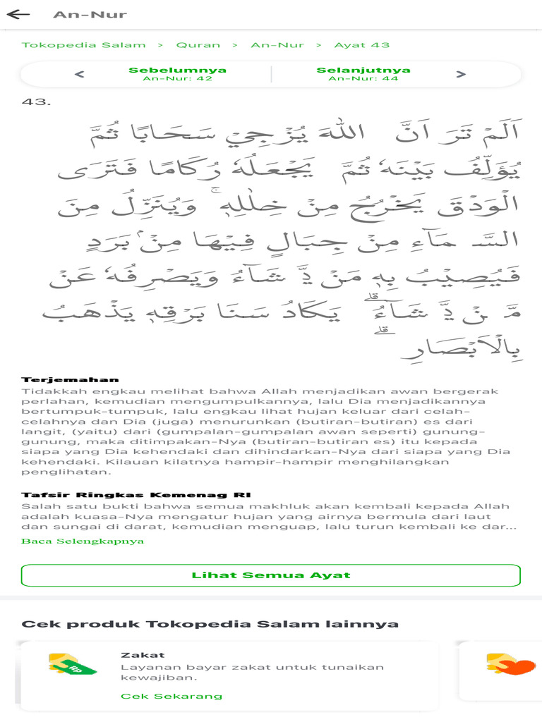 Al-Quran Online Surat an-Nur Ayat 43 Dan Tafsir Ayat Tokopedia Salam | PDF