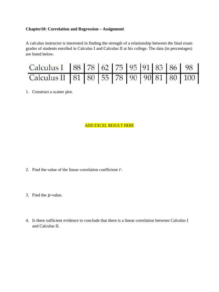 Ch10 Correlation and Regression-Assignment | PDF