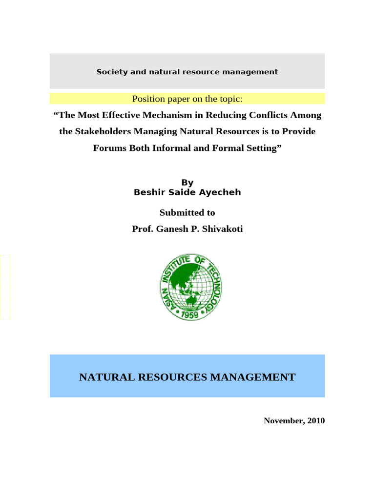 The Most Effective Mechanism in Reducing Conflicts Among the Stakeholders Managing Natural ...