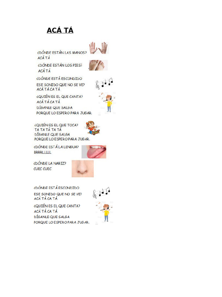 canciones con partes del cuerpo- recurso para docentes | PDF