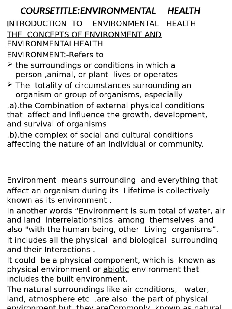 Introduction to Environmental Health | PDF | Natural Environment ...