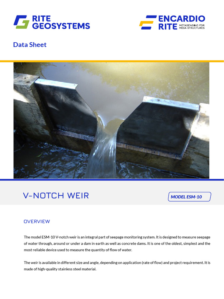 ESM-10 V-Notch Weir Design Overview | PDF | Discharge (Hydrology) | Dam