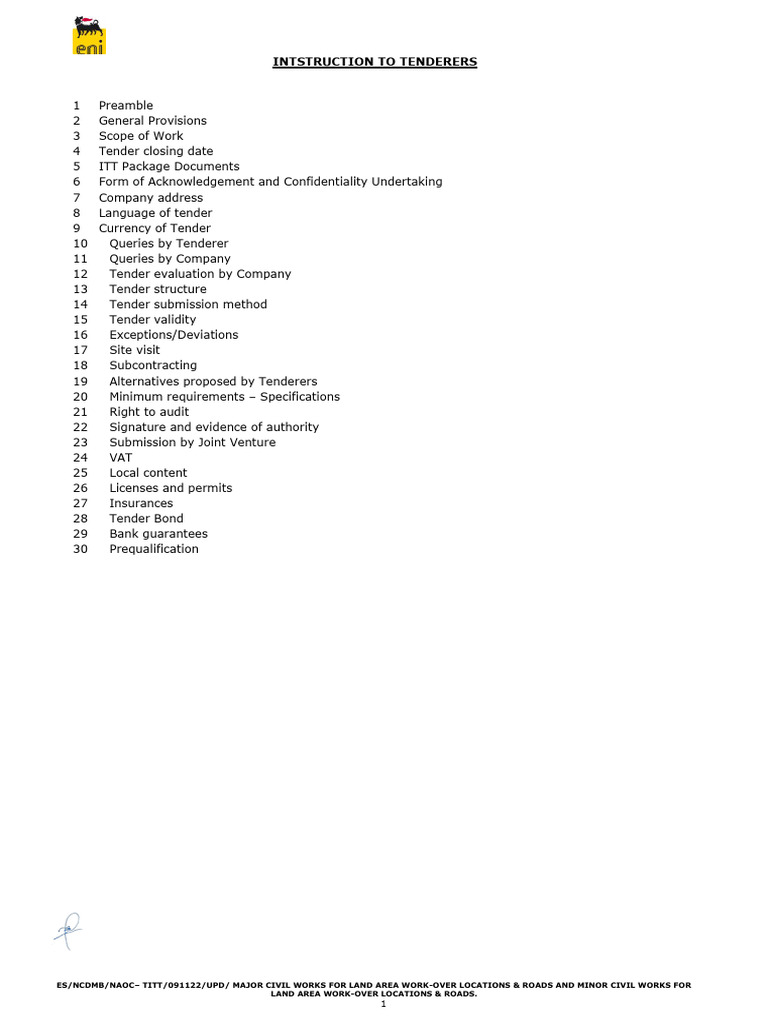 Instruction To Tenderers-NIPEX - MAJOR | PDF | Indemnity | Private Law