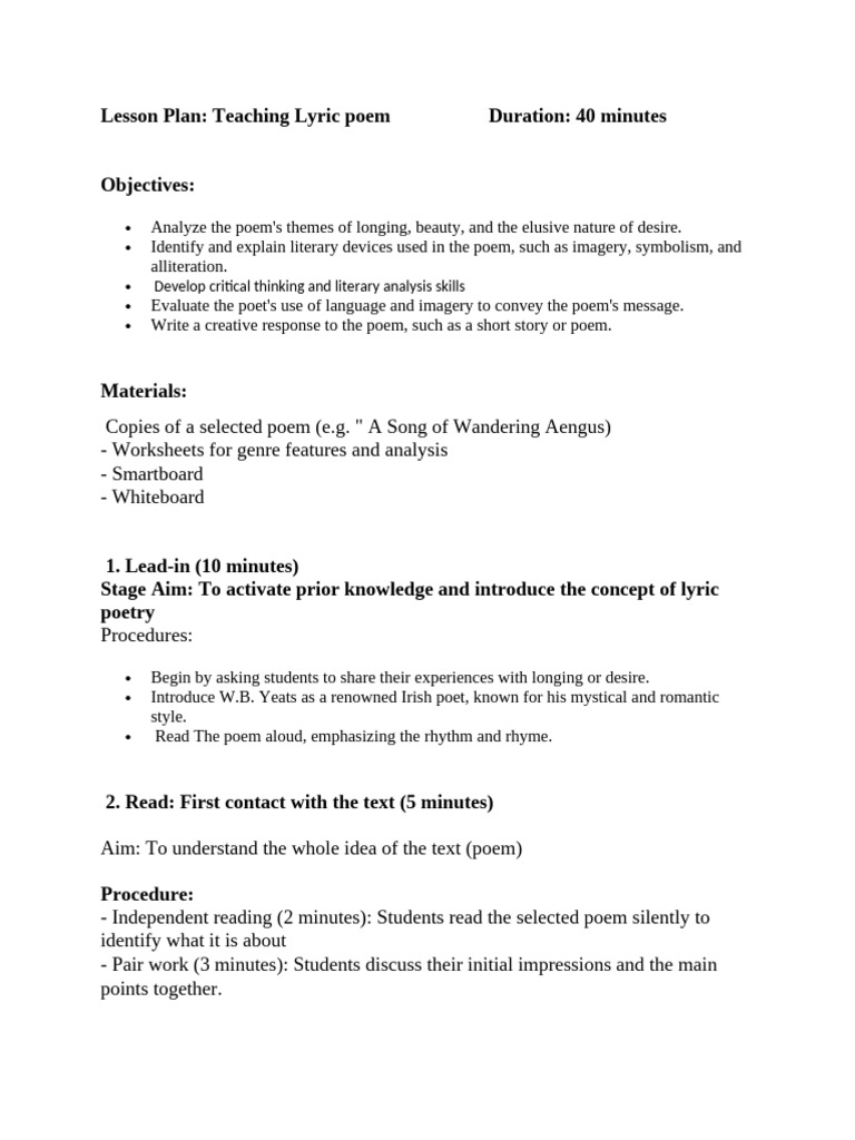 Poem Lesson Plan Tp. | PDF | Poetry | Lesson Plan