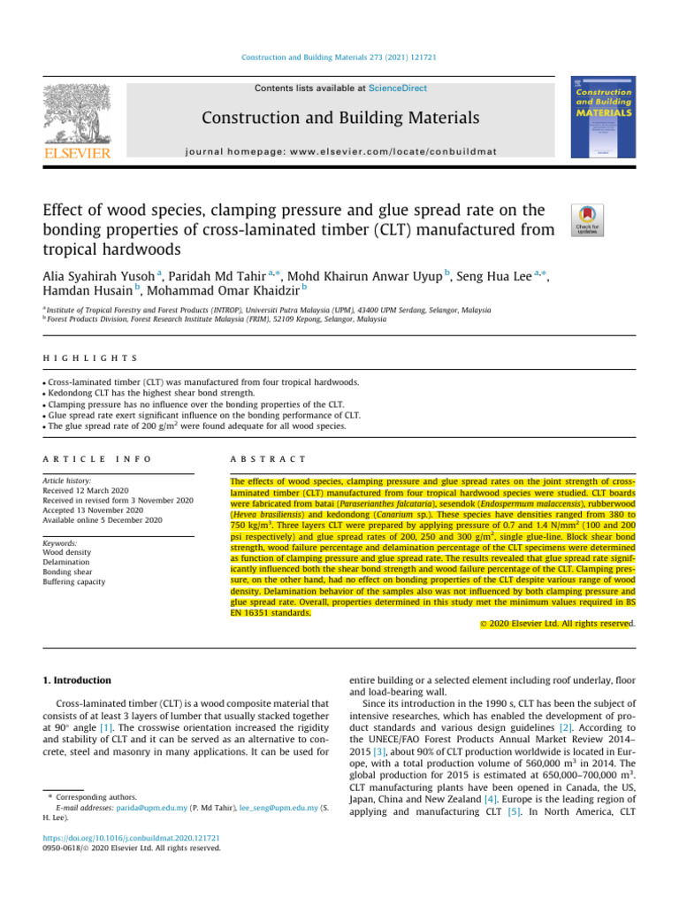 2021 Yusoh Et Al. - Effect of Wood Species, Clamping Pressure and Glue Spread Rate On The ...