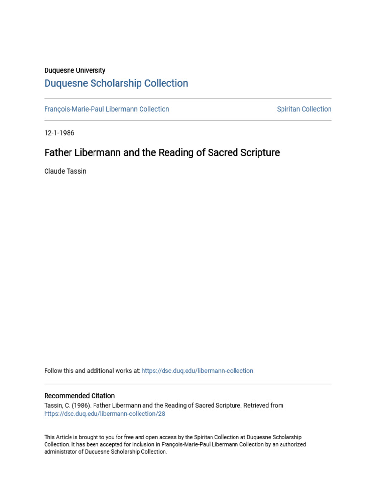Father Libermann and The Reading of Sacred Scripture-1 | PDF | Exegesis ...
