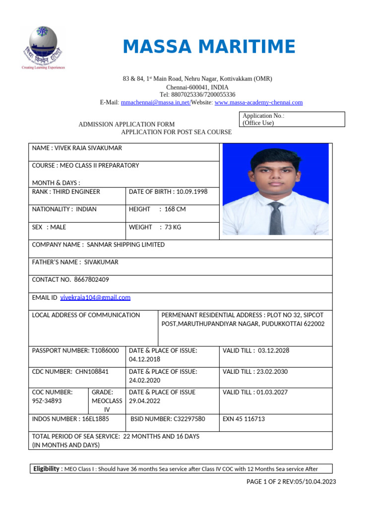 Application Form 5 - Class - II | PDF