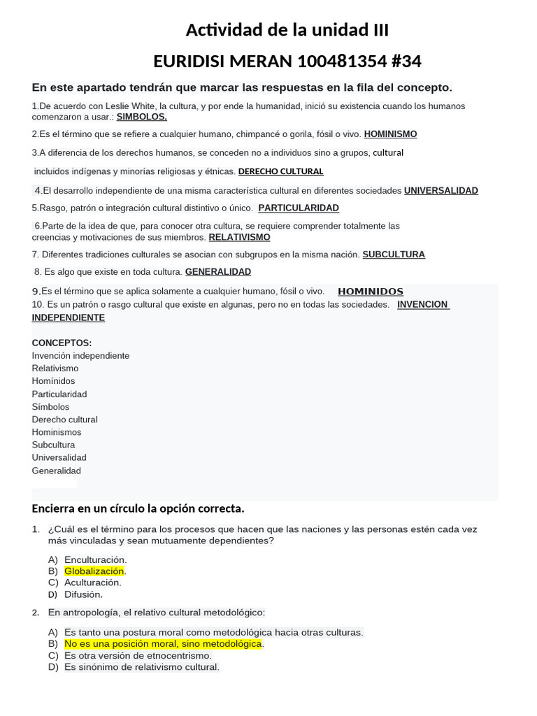 Actividad Iii La Cultura | PDF | Humano | Sicología