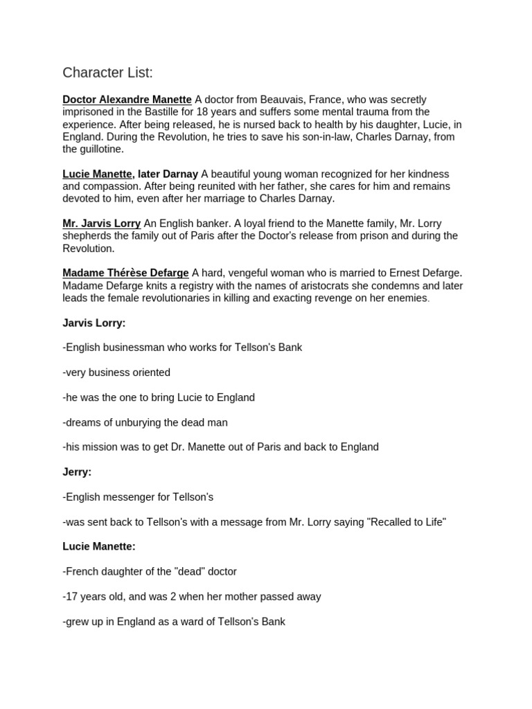 A Tale of Two Cities Characters | PDF | A Tale Of Two Cities | Charles ...