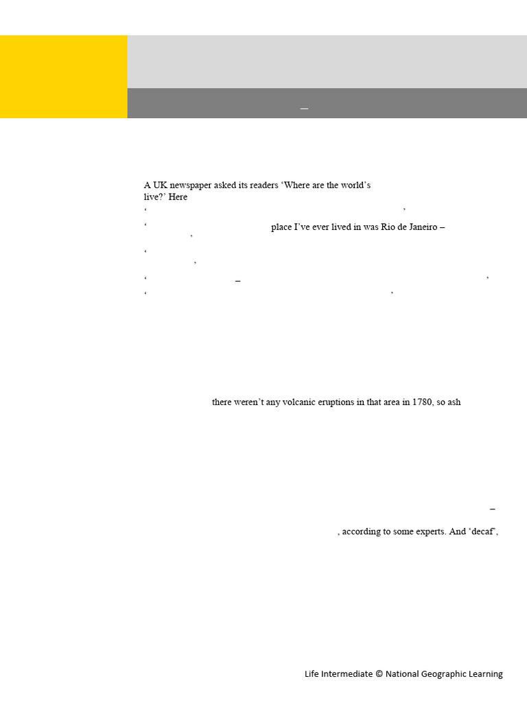 Life Intermediate Half-Year Test 2 | PDF | Coffee