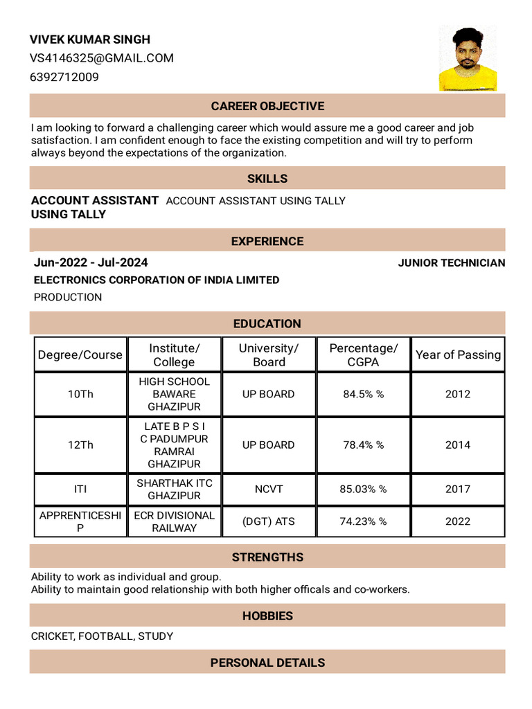 Resume - VIVEK KUMAR SINGH - Format7 | PDF