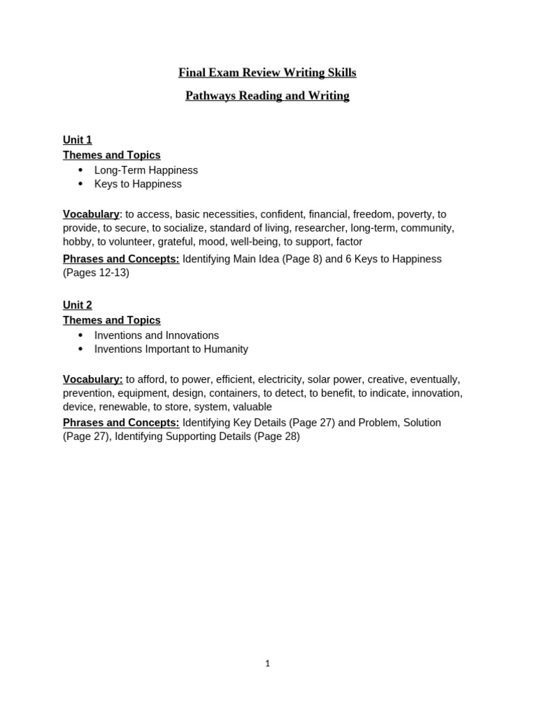 Final Exam Review Writing Skills and Communications | PDF | Vocabulary ...