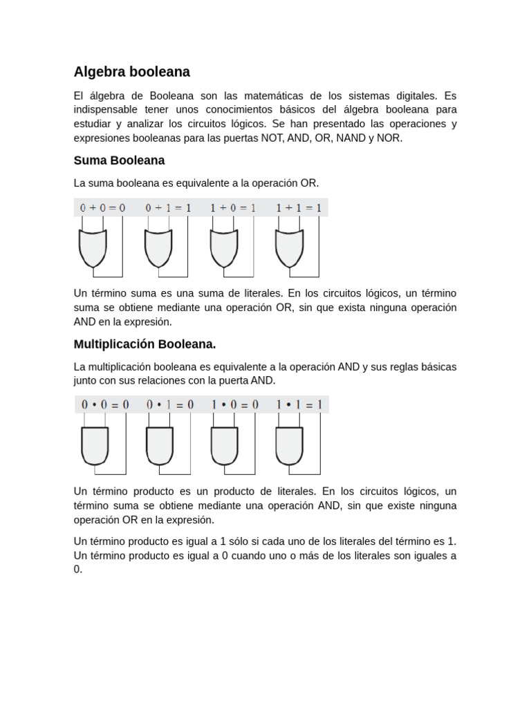 Algebra Booleana y Compuertas Logicas | PDF
