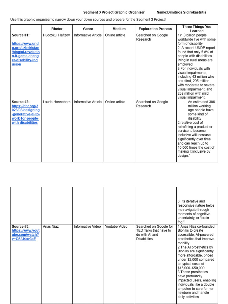 Segment 3 Project Graphic Organizer | PDF | Disability