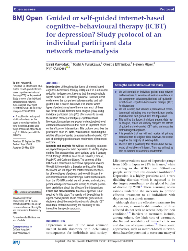 Karyotaki et al 2019 guided vs. unguided icbt | PDF | Cognitive Behavioral Therapy | Major ...