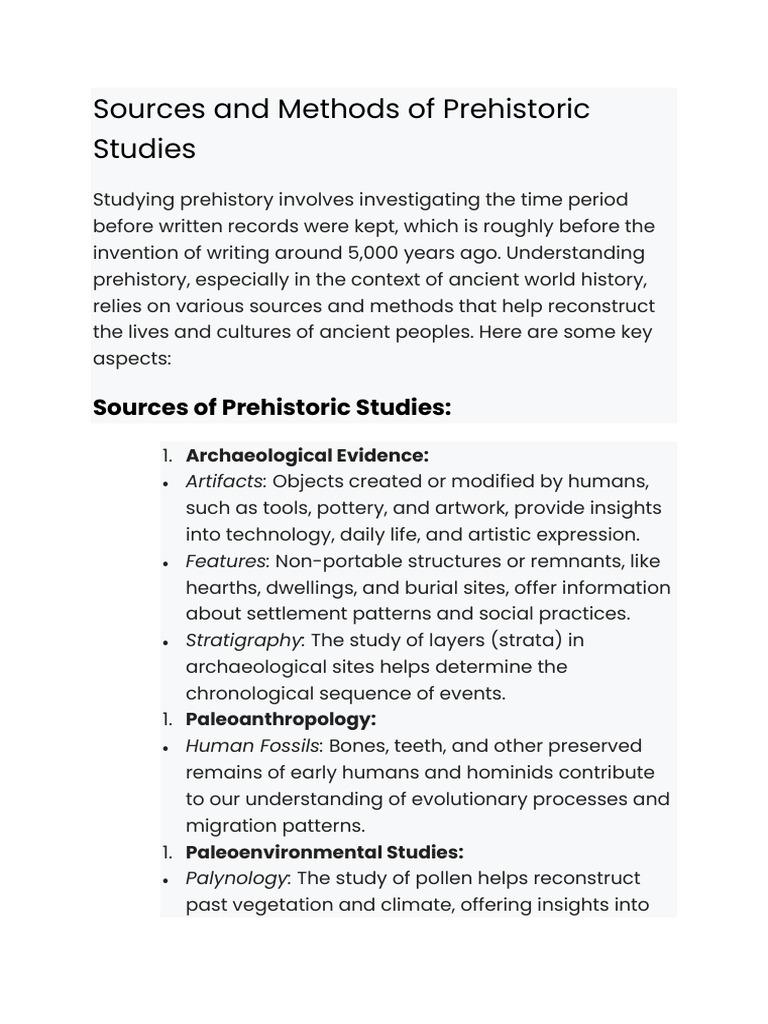 Prehistoric Studies: Sources & Methods | PDF | Homo | Pastoralism