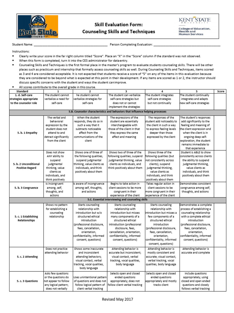 Skill Evaluation Form-Counseling Skills and Techniques - 2-1 | PDF ...
