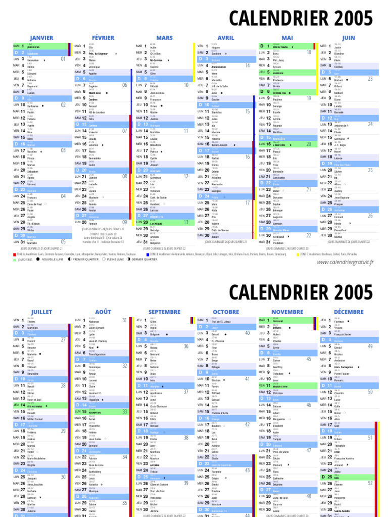 Calendrier Annuel 2005 Gratuit | PDF