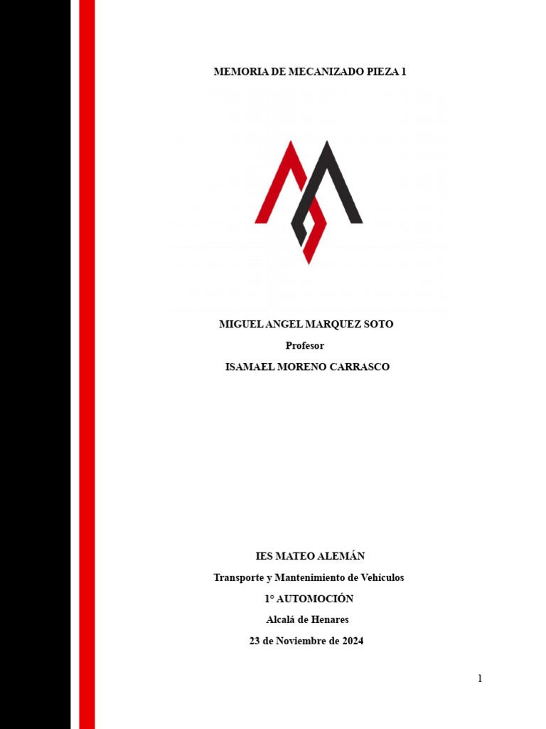 Memoria de Mecanizado Pieza 1 | PDF | Tornillo | Soldadura