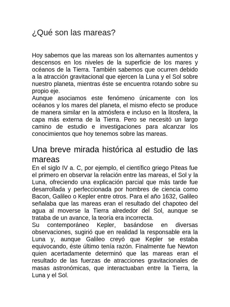 ¿Qué son las mareas | PDF | Marea | Gravedad