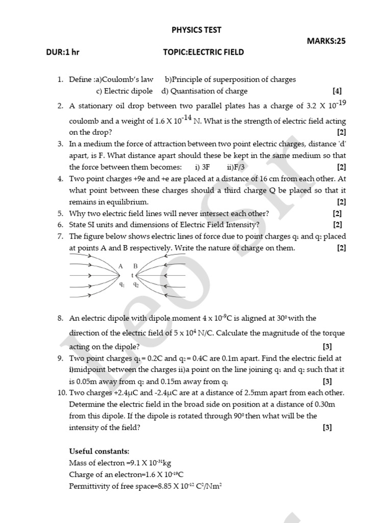 Electric Field Test | PDF | Electric Field | Force