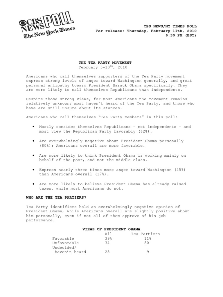 I The Tea Party Movement Cbs and Nyt | PDF | Tea Party Movement ...