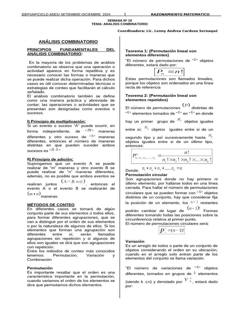 Análisis Combinatorio: Métodos y Ejercicios | PDF | Combinatoria ...