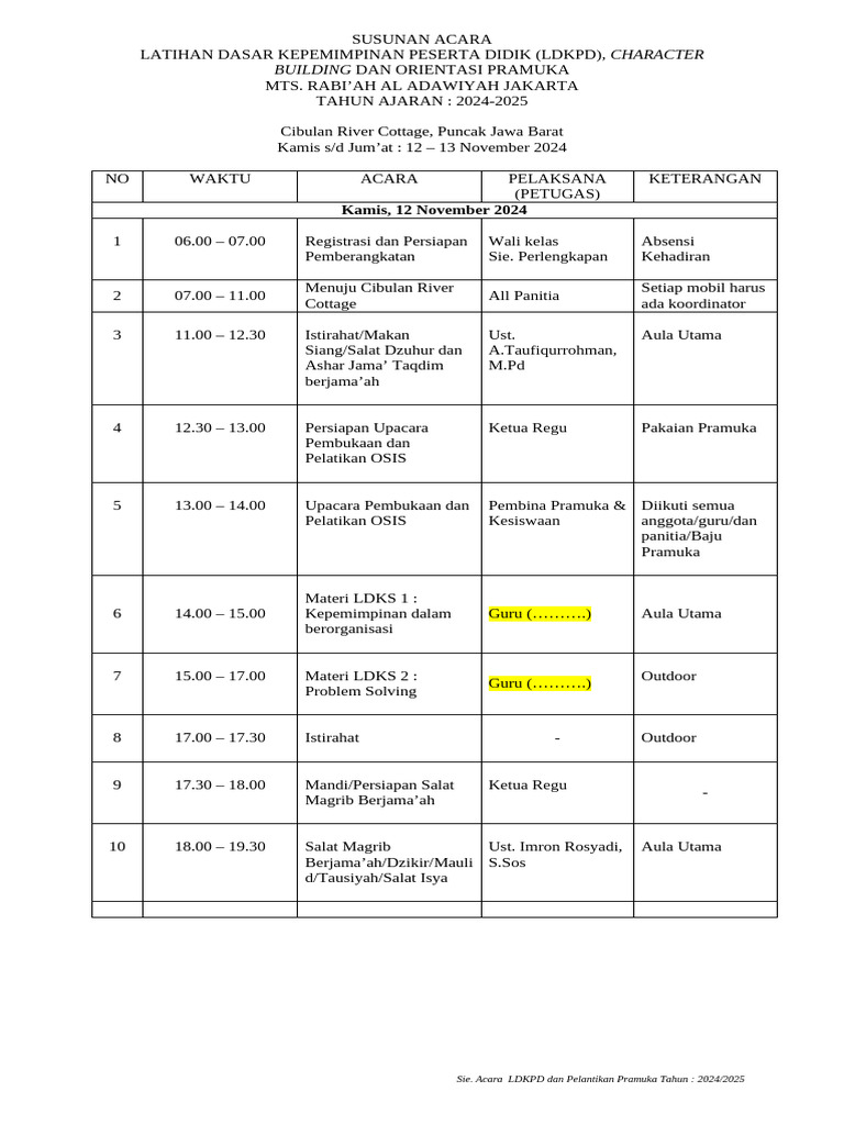 SUSUNAN ACARA LDKPD 12-13 Nov 2024 | PDF