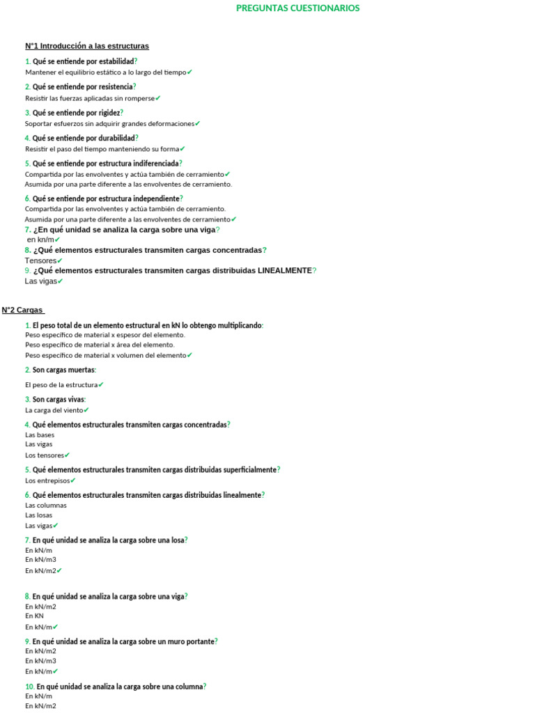 Preguntas Cuestionarios | PDF | Viga (Estructura) | Doblar