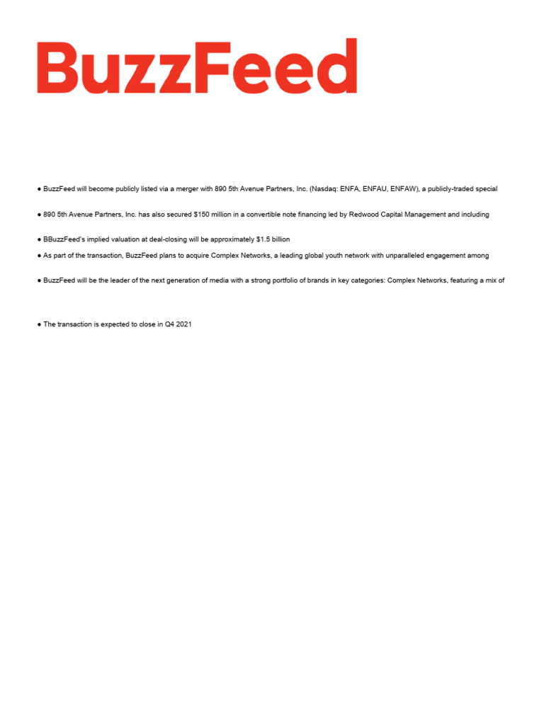 BuzzFeed, The Leading, Culture-Defining Platform For Digital Content and Commerce, To Become A ...