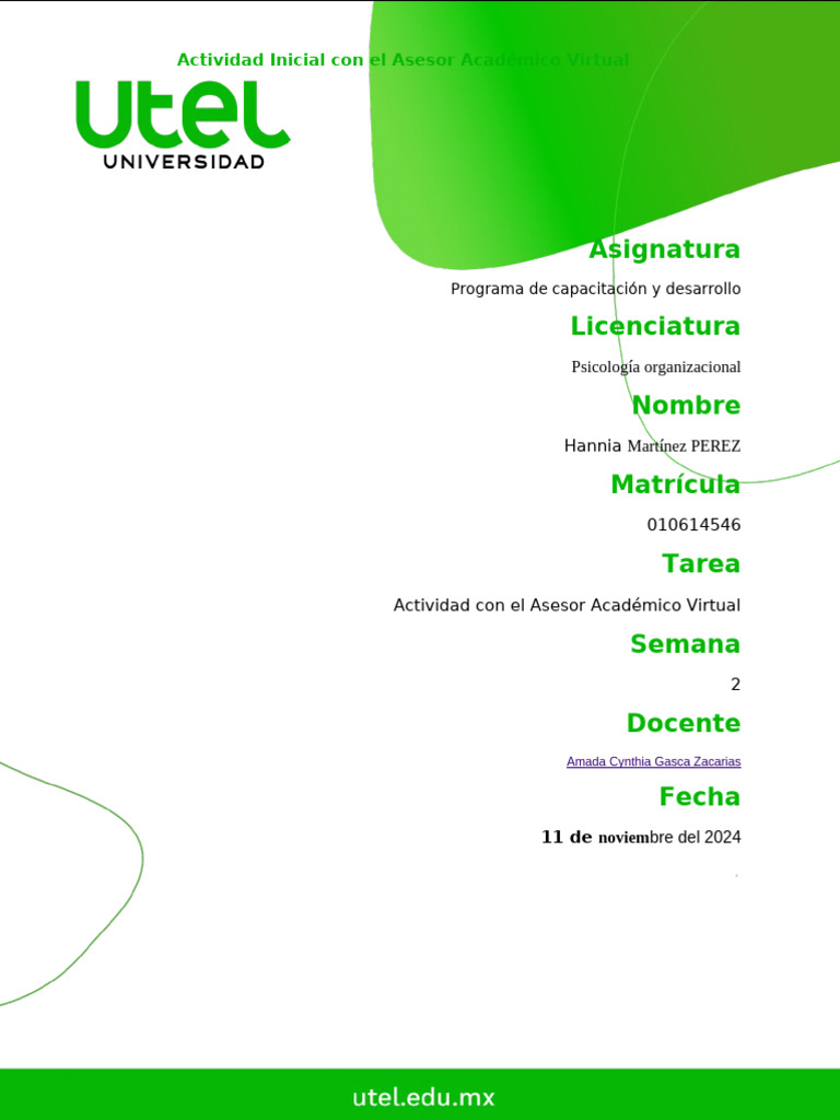 Copia de Formato Utel (Plus) para La Entrega de Actividades 1 | PDF ...