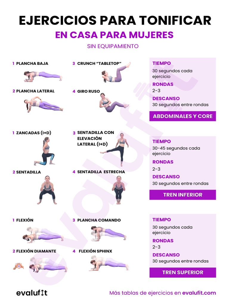 Ejercicios para Tonificar en Casa para Mujeres Sin Equipamiento | PDF