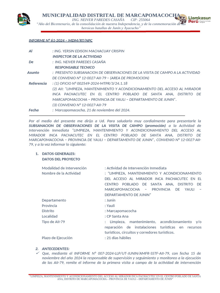 Informe Levantamiento de Observaciones | PDF