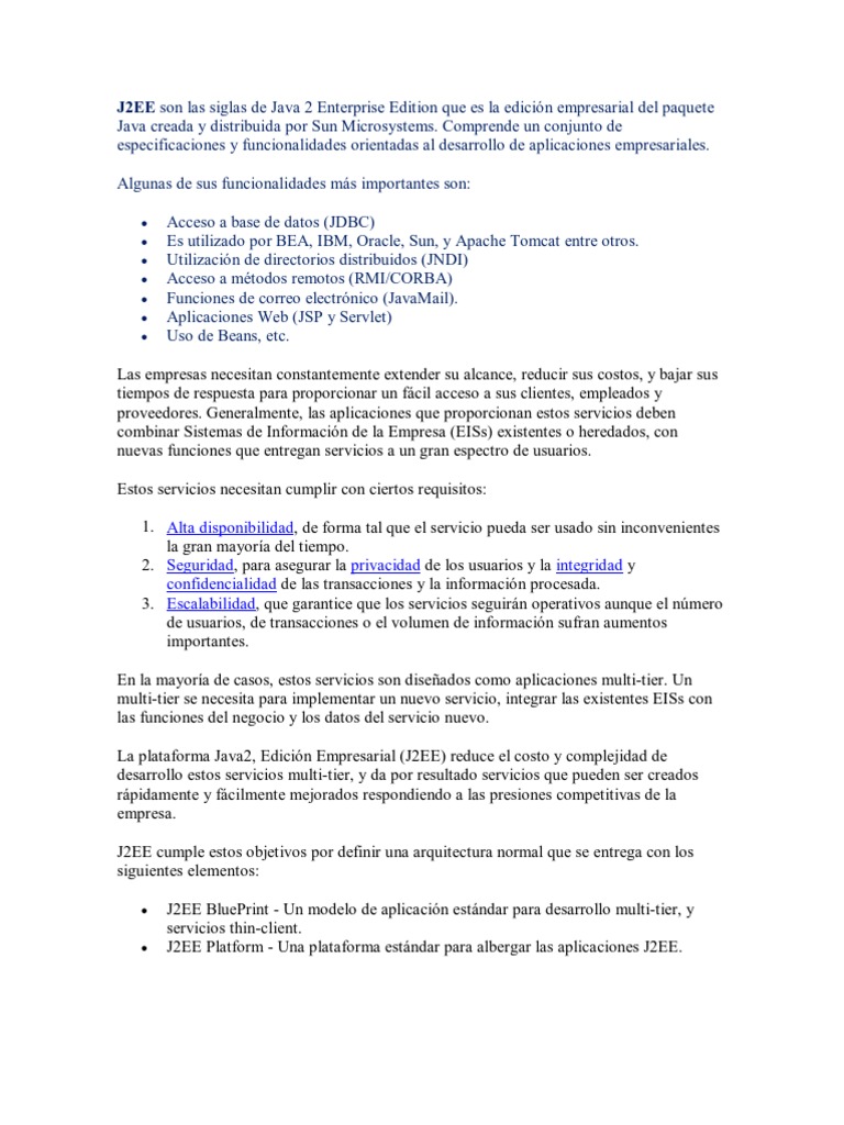 J2EE | PDF | Plataforma Java | Páginas del servidor Java