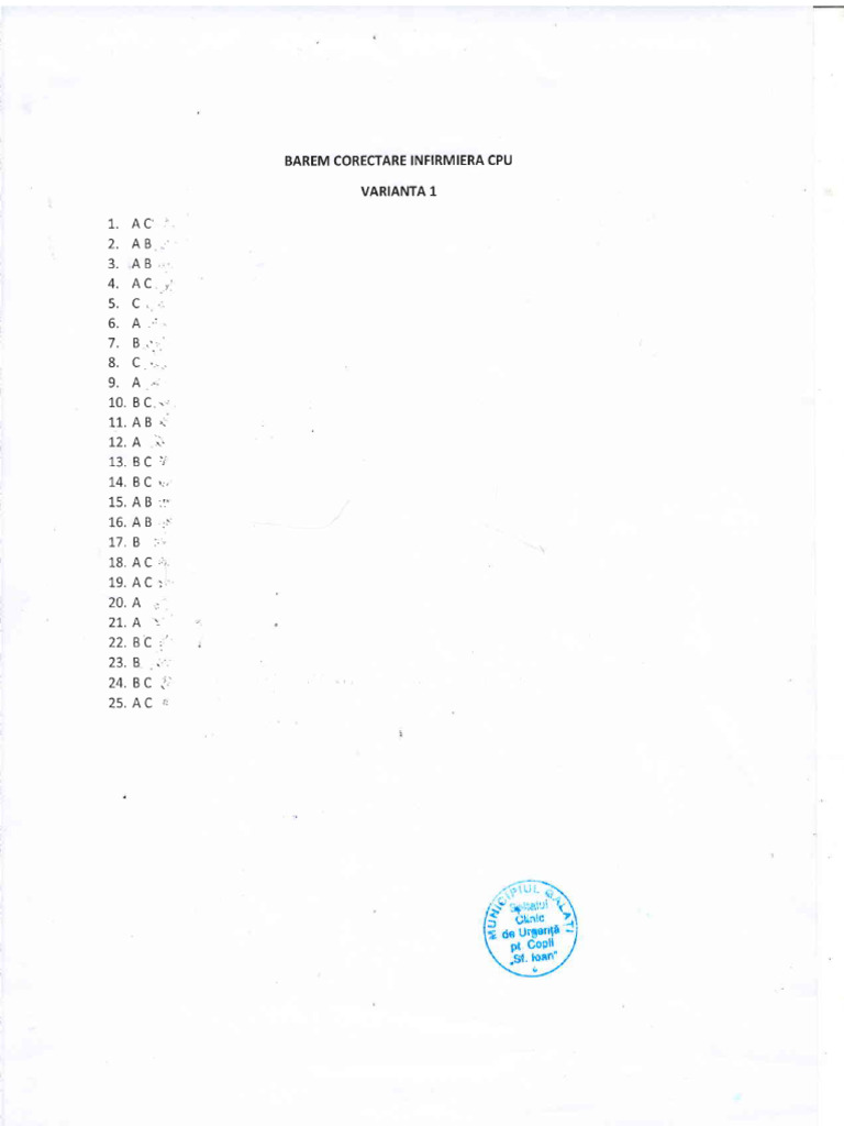 Barem Corectare Infirmiera CPU | PDF