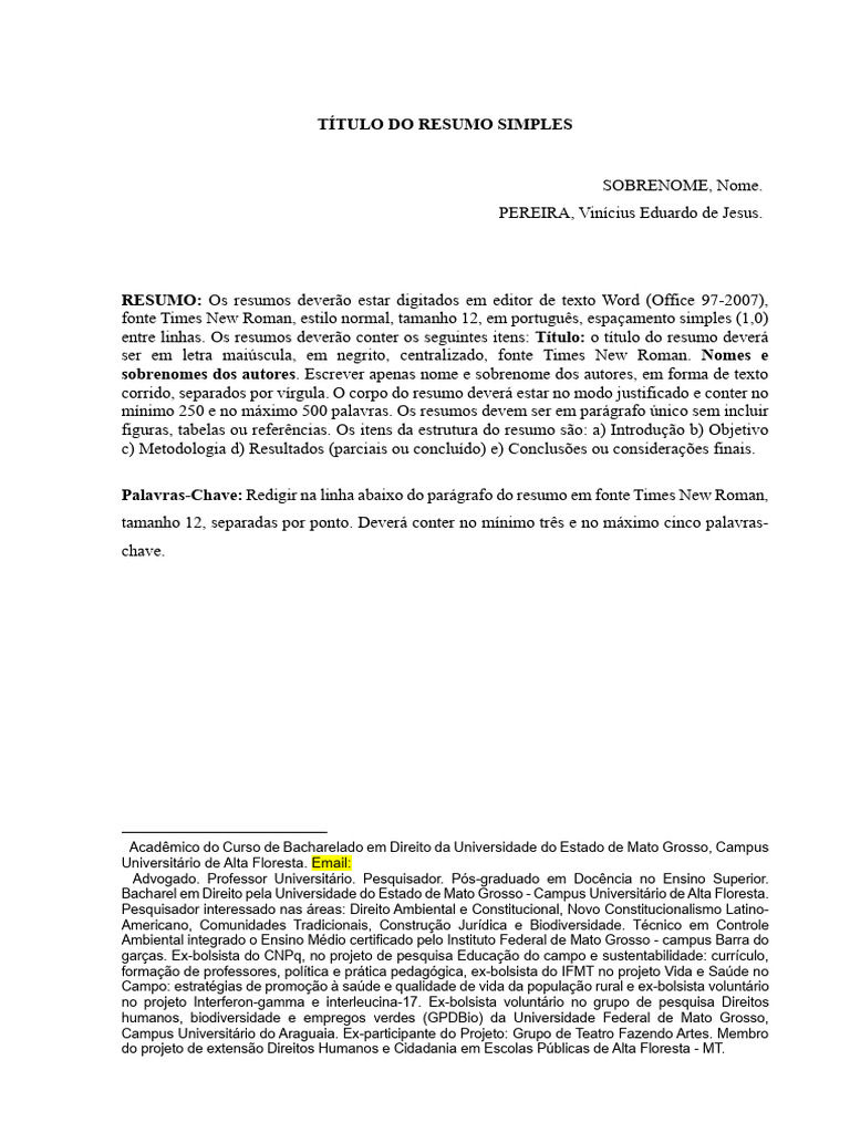 MODELO DE RESUMO SIMPLES | PDF | Universidade
